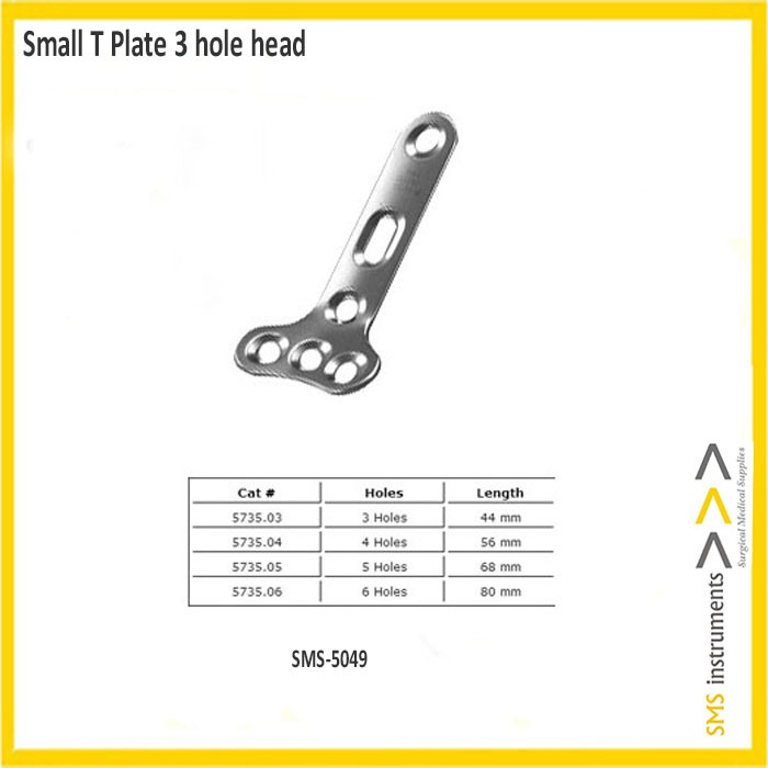 Small T Plate 3 hole head | Bone Plates - Orthopedic SMS Instruments