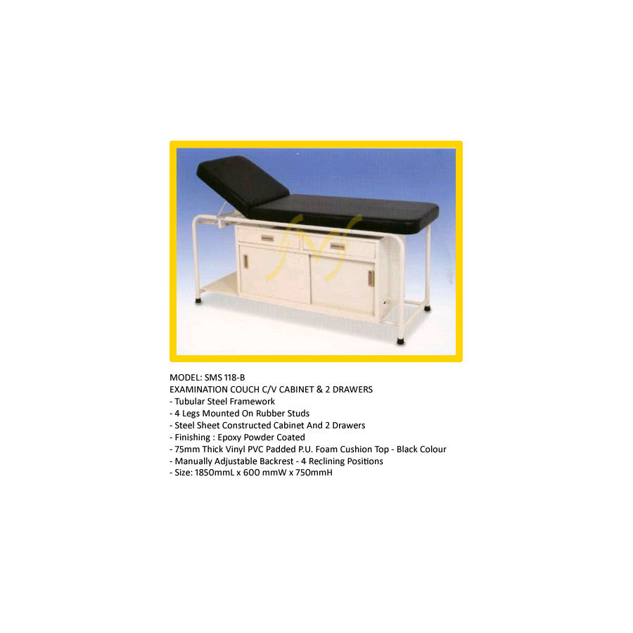 Examination Couch c/w 2 Drawers & Cabinet With Sliding Doors | SMS